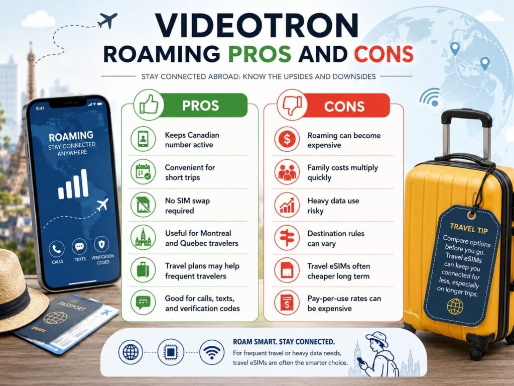 Videotron Roaming vs Travel eSIMs: Daily Pass Costs for Quebec Travelers