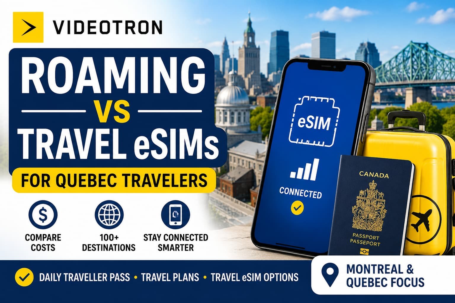 Videotron Roaming vs Travel eSIMs: Daily Pass Costs for Quebec Travelers